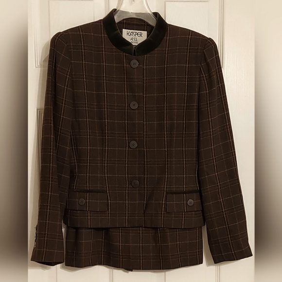 Kasper | Jackets & Coats | Kasper Asl 4p Bronze Plaid 2piece Suit ...